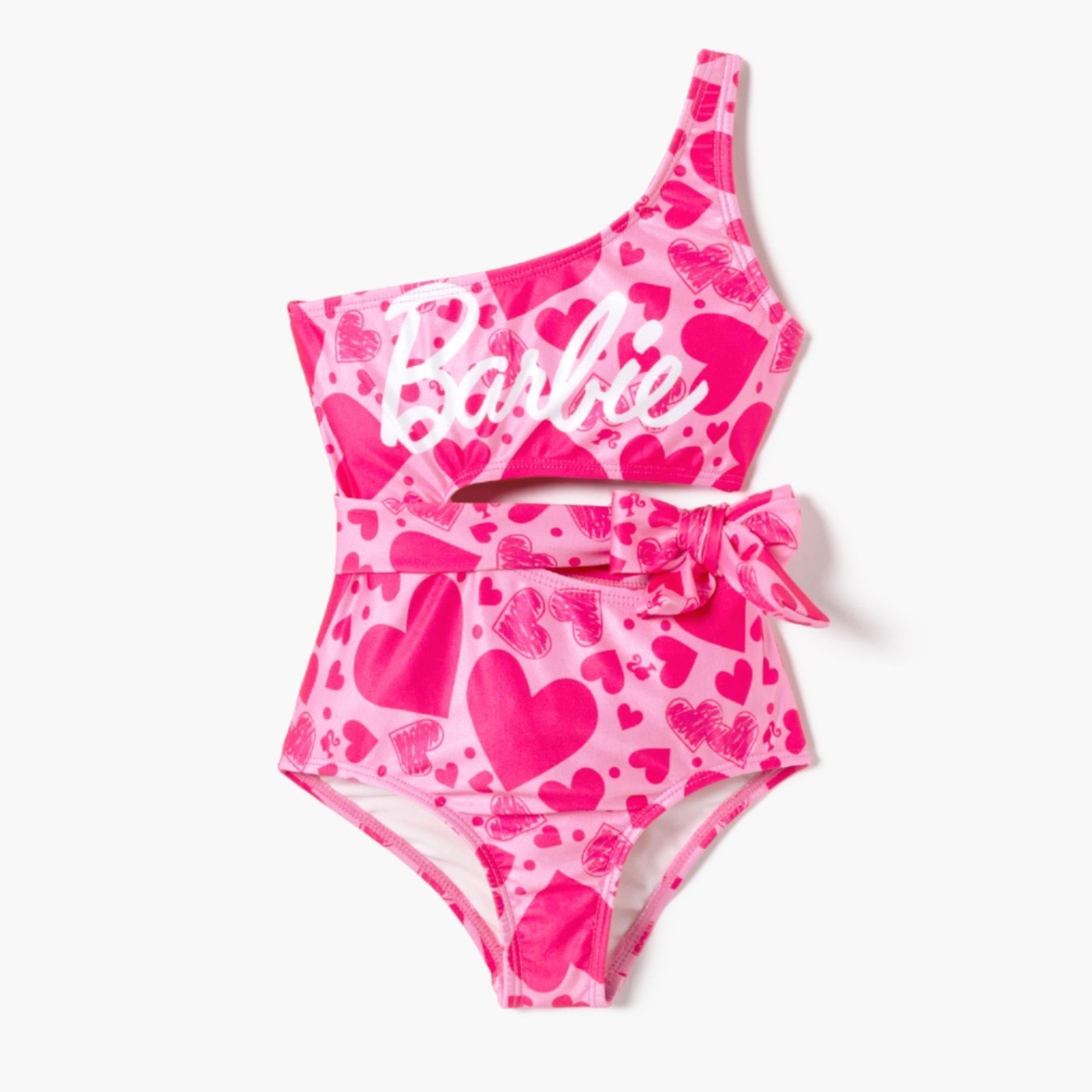 Barbie Toddler Girls Swimsuit, One Shoulder High Waisted Pink Bikini ...