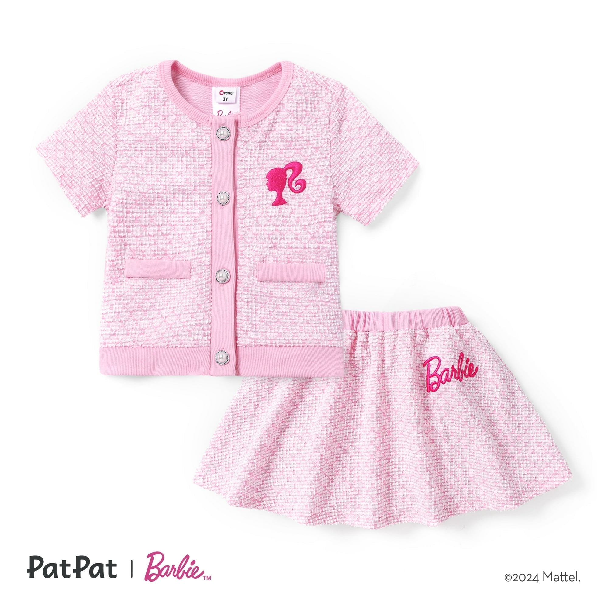 Barbie Toddler Girls Dresses Set Graphic Plaid Tweed Short Sleeves Button Front Shirts with ...