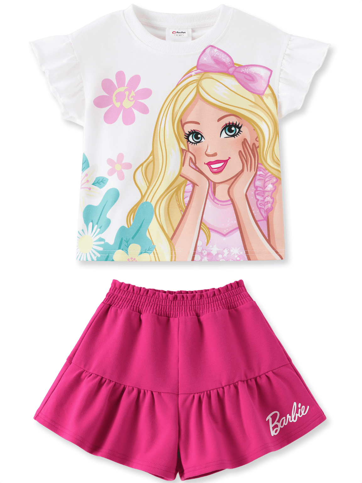 Barbie Toddler Girls Outfit Set Graphic Ruffle Sleeve T-Shirt with Pink ...