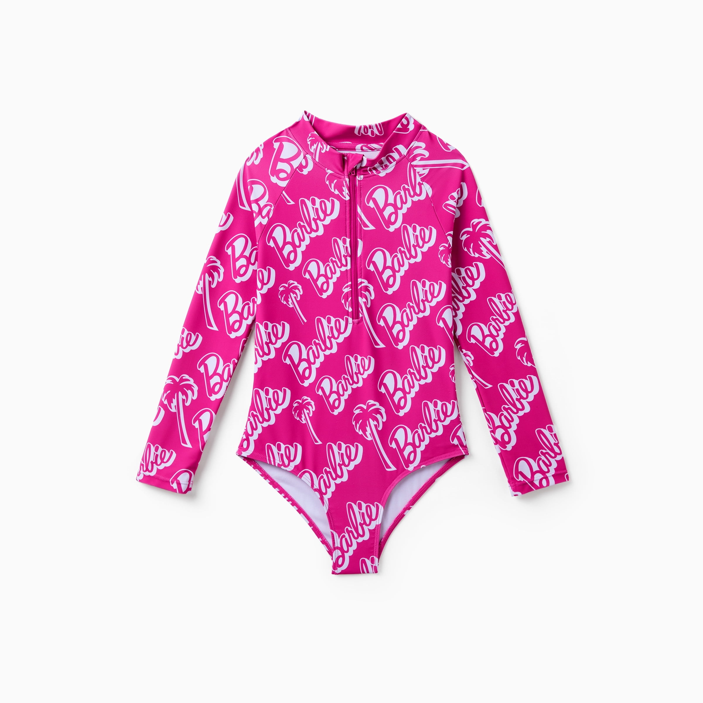 Barbie Toddler Girls Swimsuit Long Sleeve Rash Guard One Piece Half Zip ...