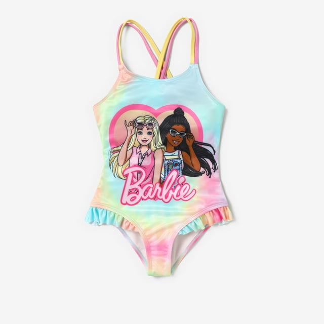Barbie Toddler Girls Swimsuits Graphic Heart Tie Dye Ruffled One Piece ...