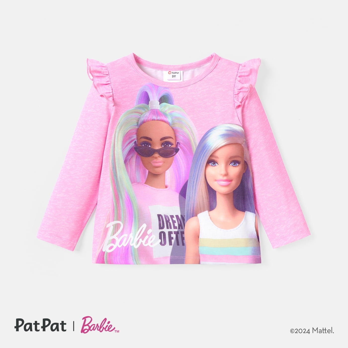 Barbie Toddler Girls Tops Character Pink Graphic Ruffled Long Sleeve ...