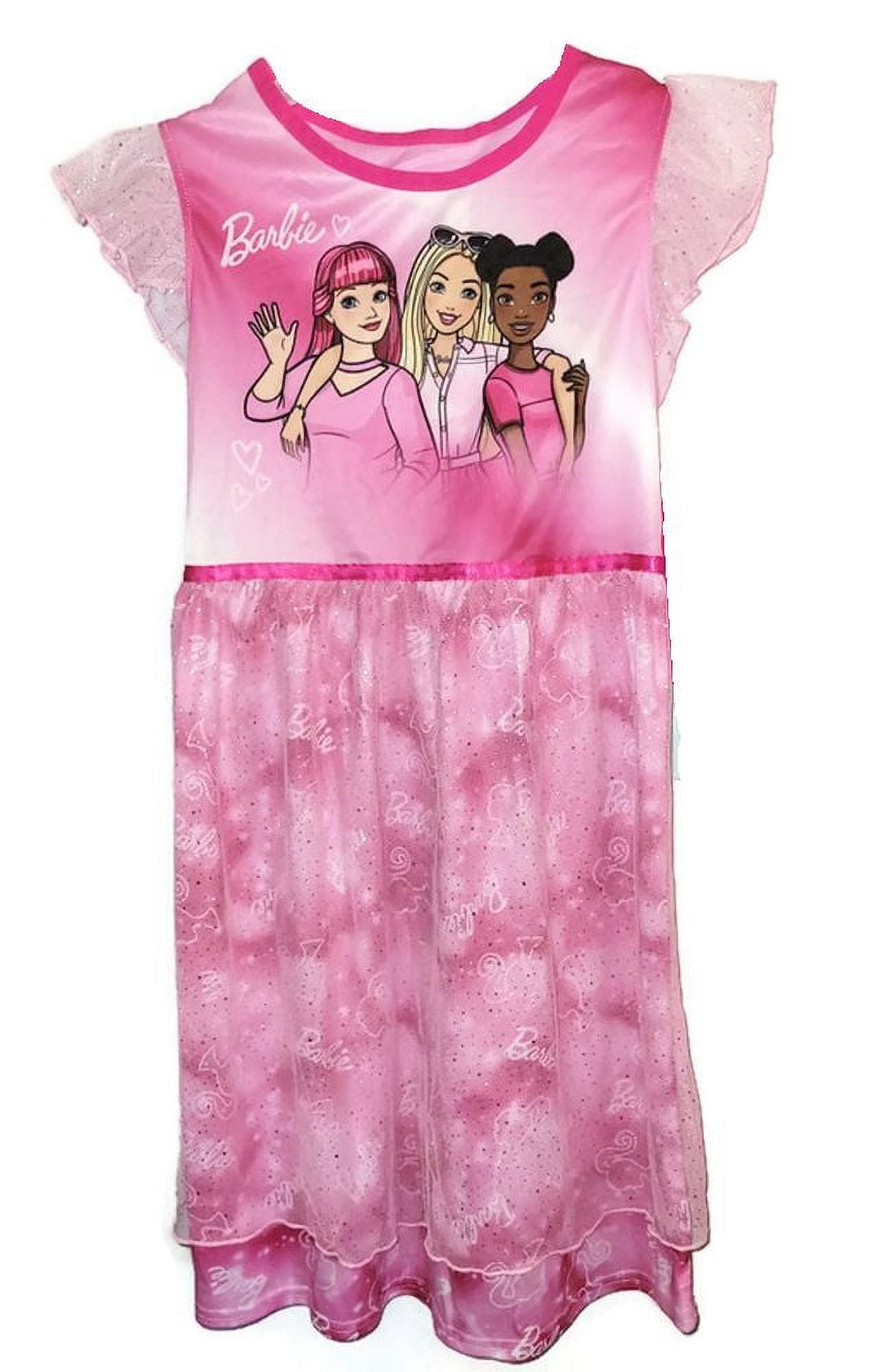 Barbie Trio Girl's Satinet and Tulle Pink Nightgown, Gown (Small 6/6X ...