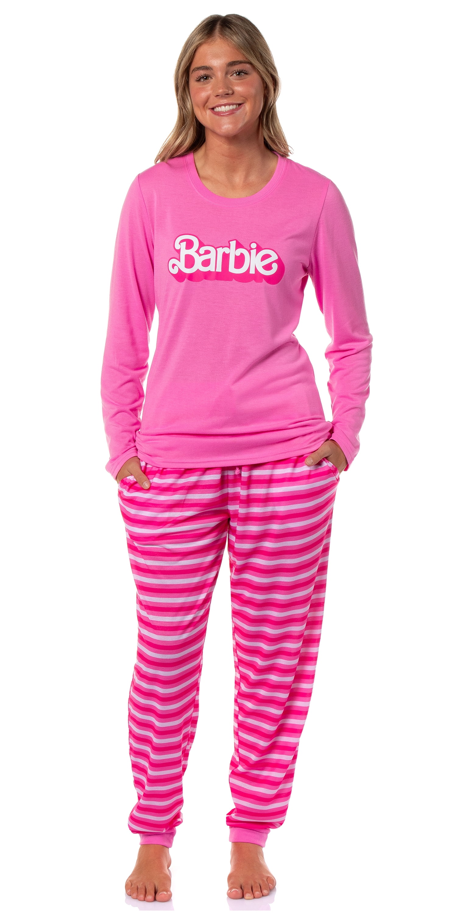 Barbie Women's Classic Retro Logo 2-Piece Long Sleeve Sleepwear Jogger ...