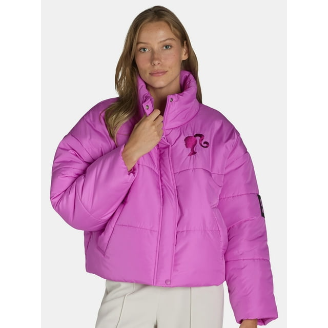Barbie Women's Juniors Officially Licensed Puffer Outerwear Jacket ...