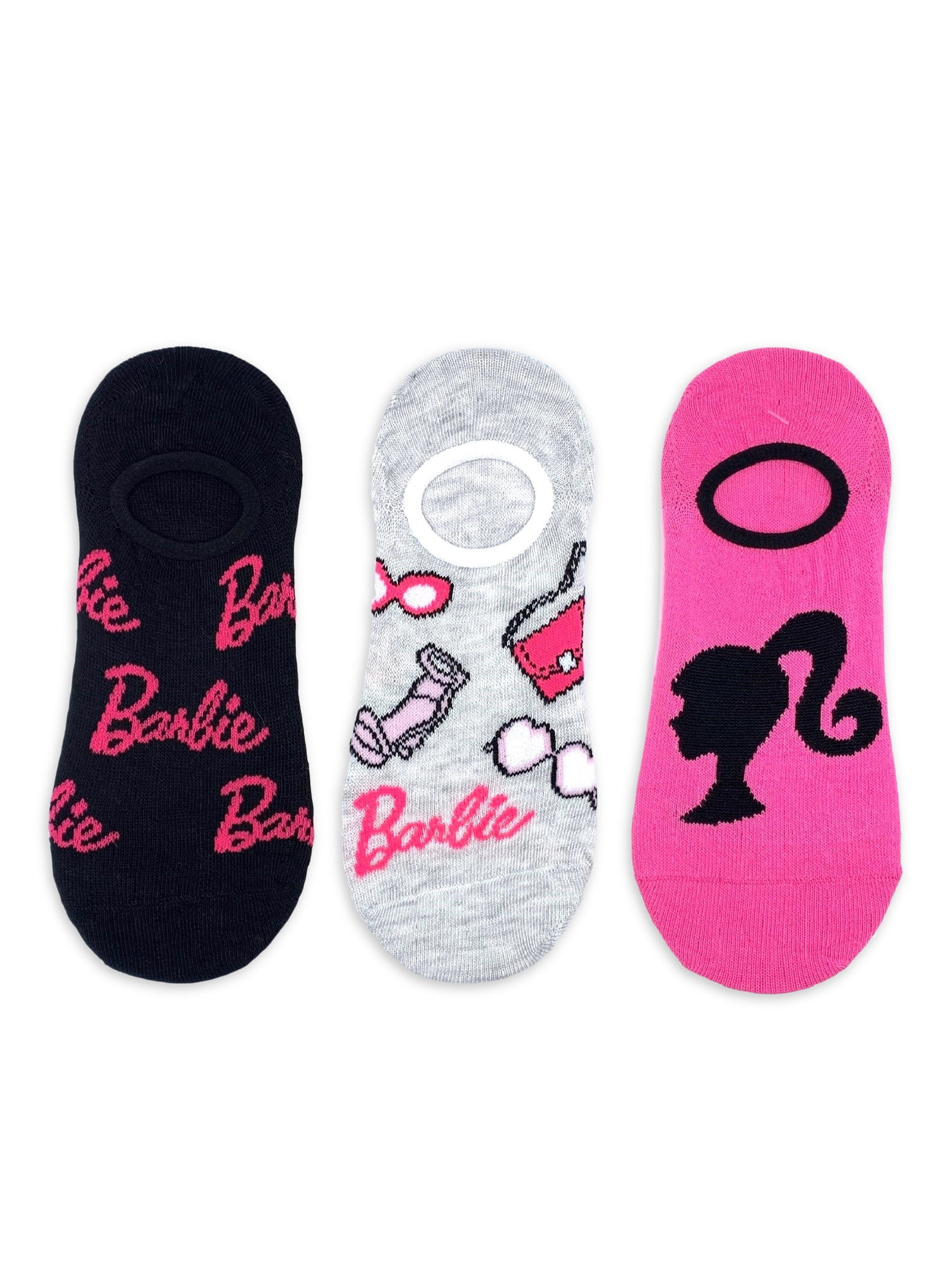 Barbie Women's Print Stay Put Liner Socks, 3-Pack, Shoe Size 4-10 ...