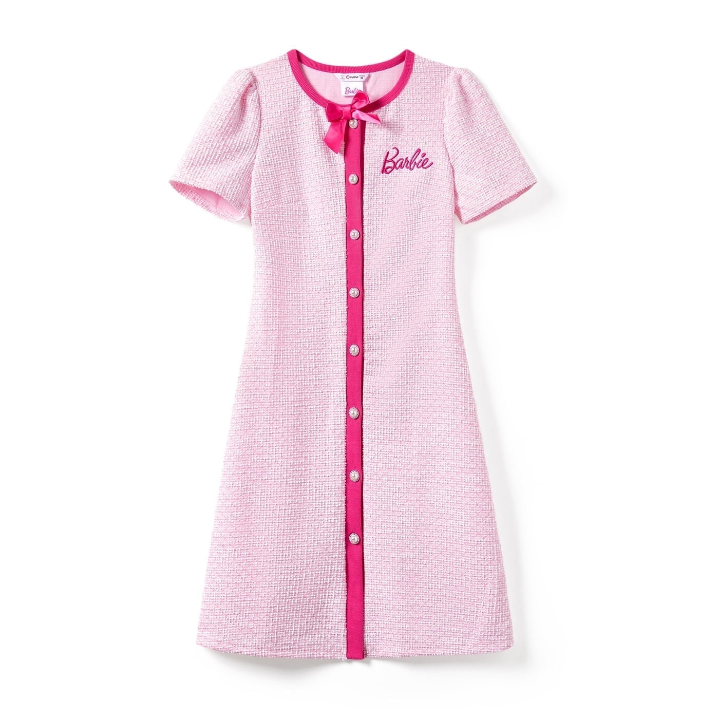 Barbie Womens Dresses Pink Tweed Crew Neck Bowknot Single Breasted Knit ...