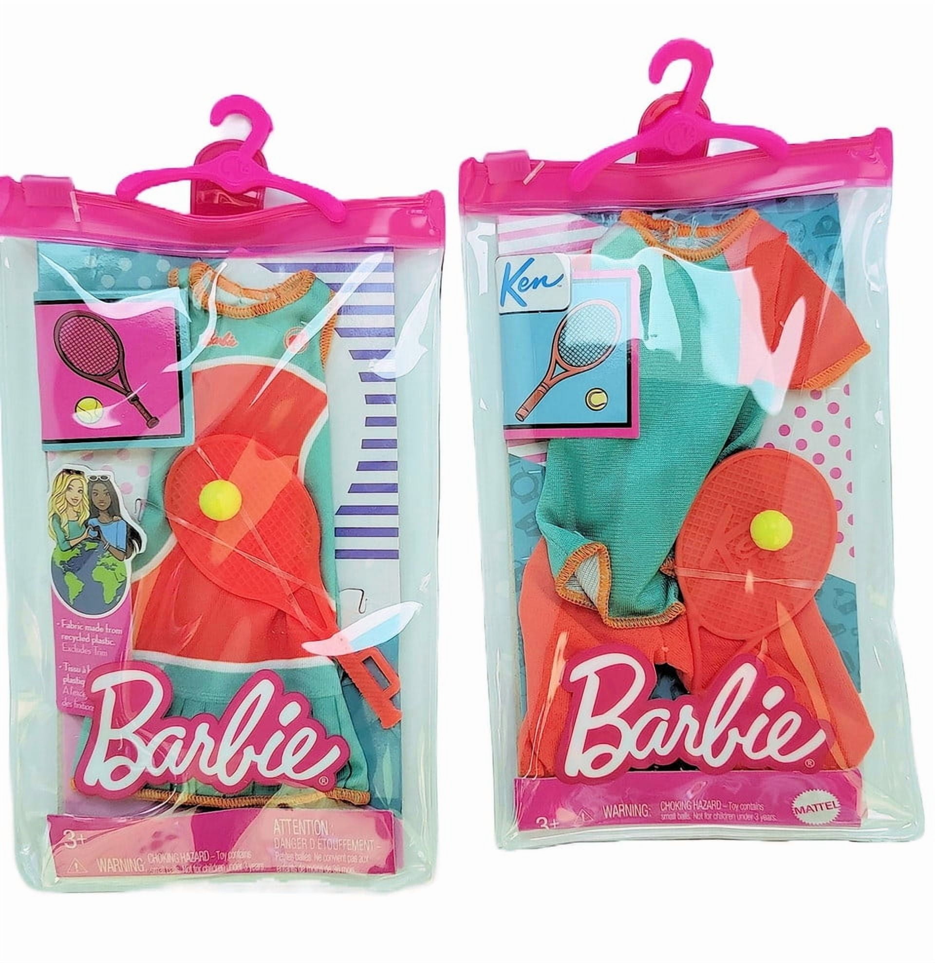 Barbie and Ken Matching Tennis Fashion Outfits and Racquets Pack of 2 ...