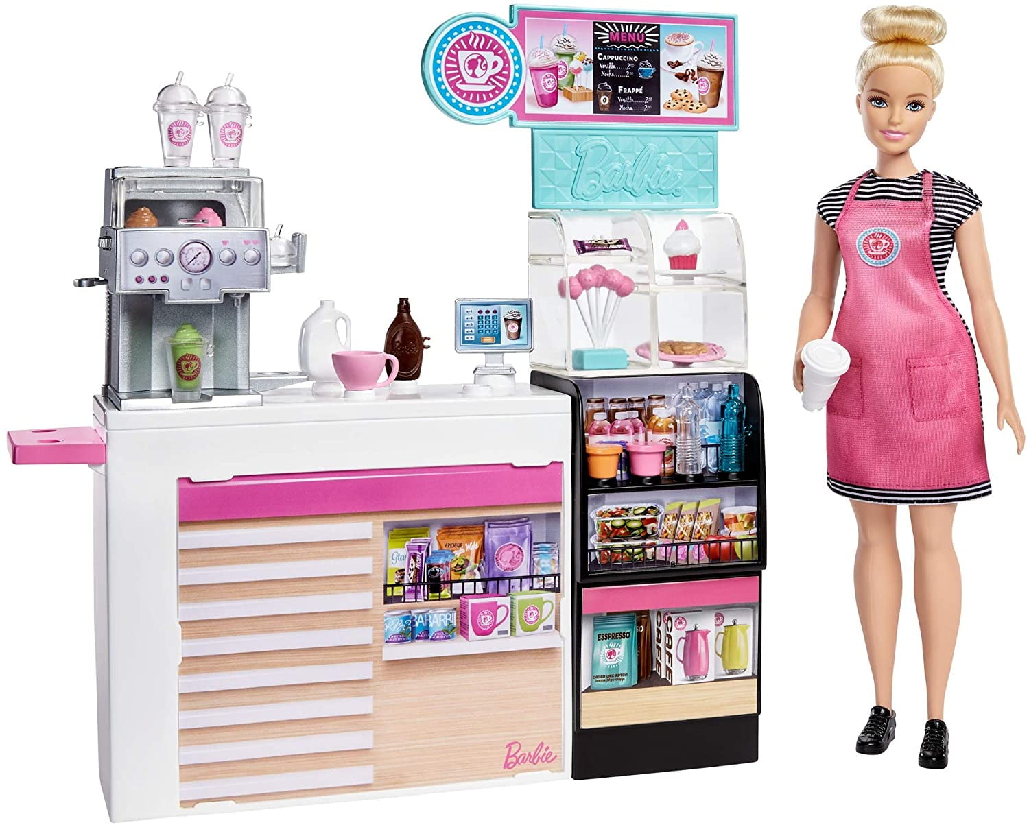 Barbie You Can Be Anything Coffee Shop Playset Gift Set with Drinks ...