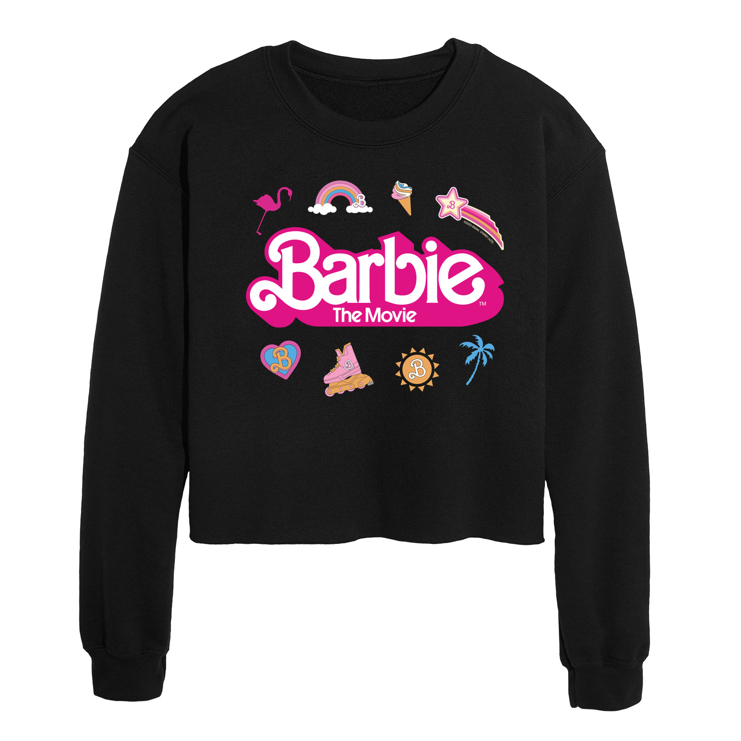 Barbie the Movie - Movie Logo Icons - Juniors Cropped Crew Neck ...