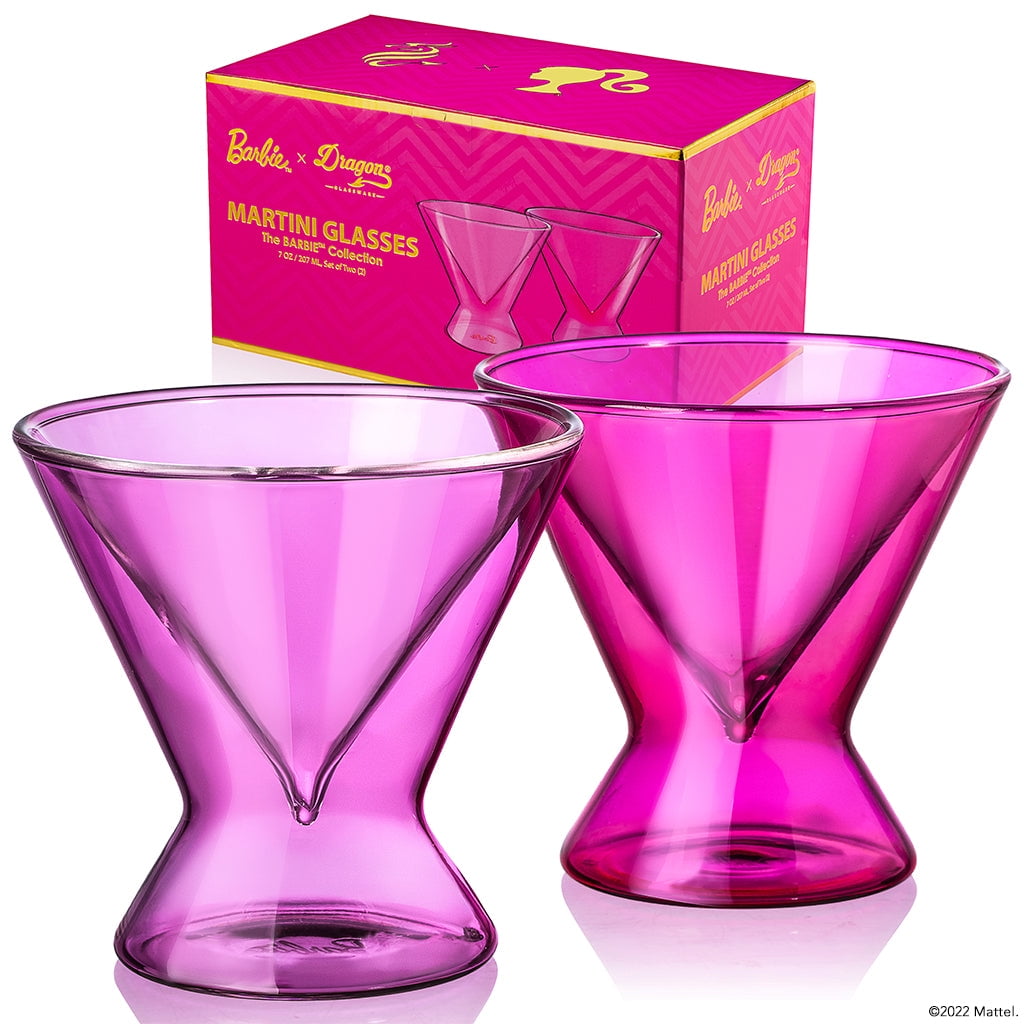 Barbie x Dragon Glassware 7 oz Stemless Martini Glasses Pink and ...