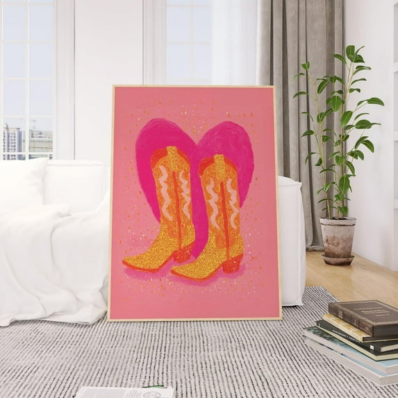 Barbiecore Cowgirl Boot Print Glitter Y2K Cowgirl Wall Art Pink ...