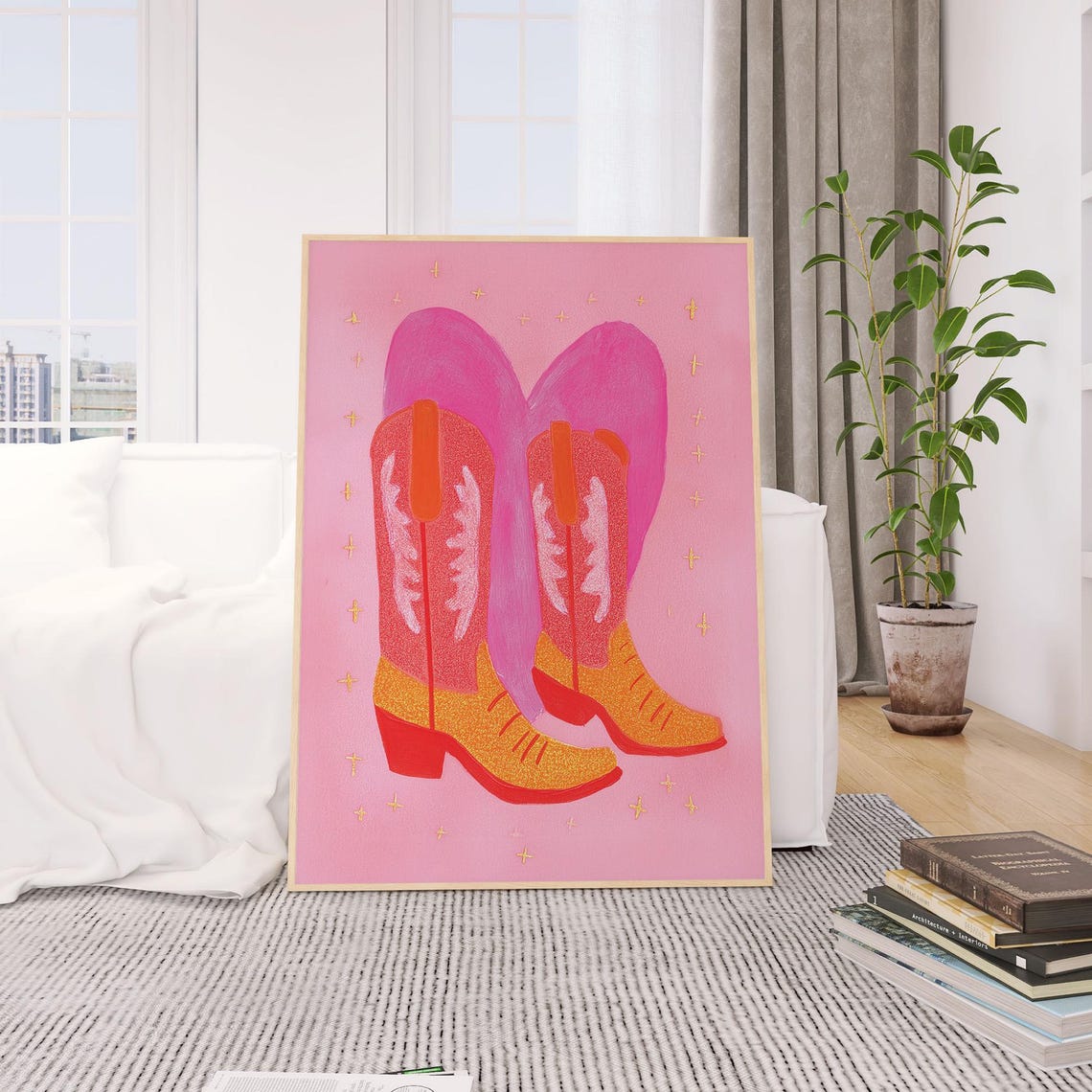 Barbiecore Pink Glitter Cowgirl Boots Print Y2K Barbiecore Cowgirl ...