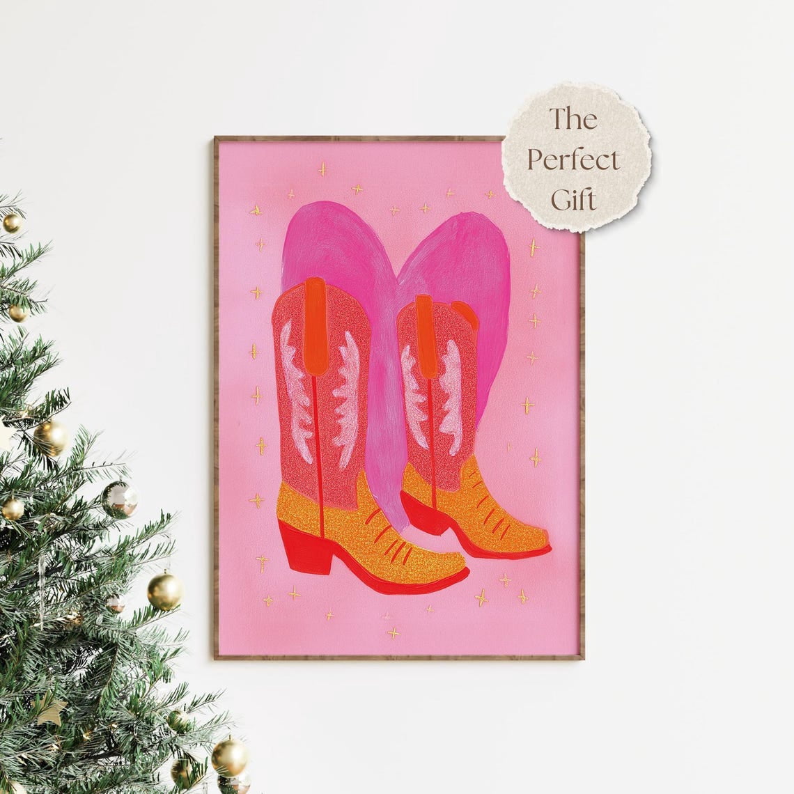 Barbiecore Pink Glitter Cowgirl Boots Print Y2K Barbiecore Cowgirl ...