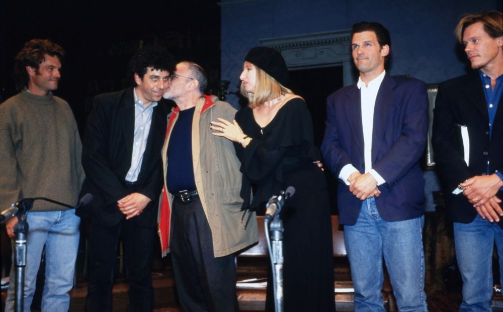 Barbra Streisand, Larry Kramer, Kevin Bacon and cast members on stage ...