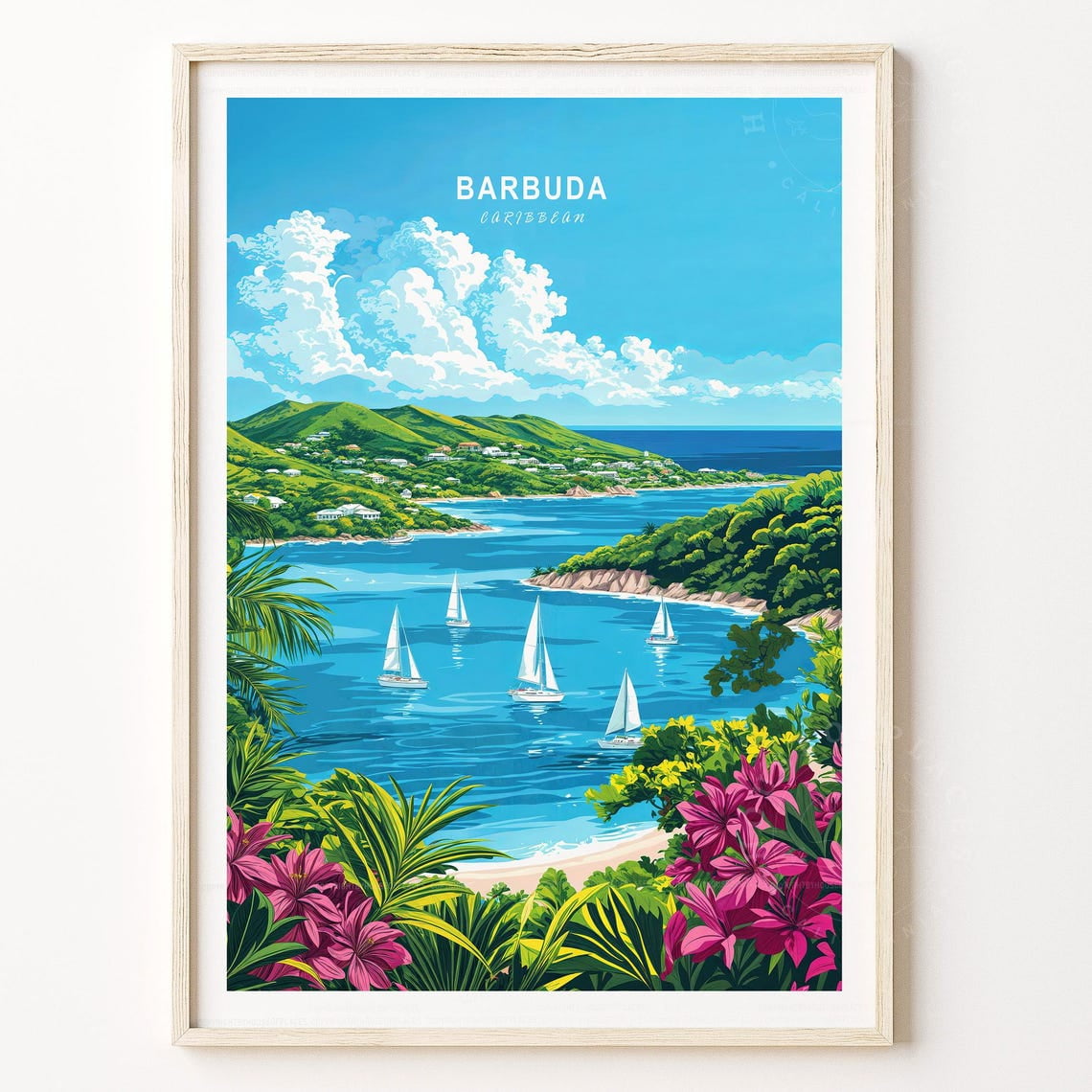 Barbuda Travel Print, Barbuda Caribbean Wall Art Print, Caribbean ...