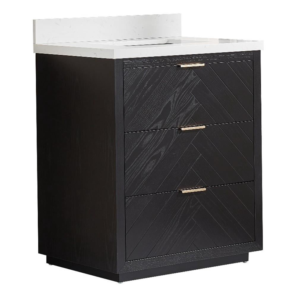 Barcelona 30" Veneer Single Sink Vanity with Marble and Ceramic Sink in ...