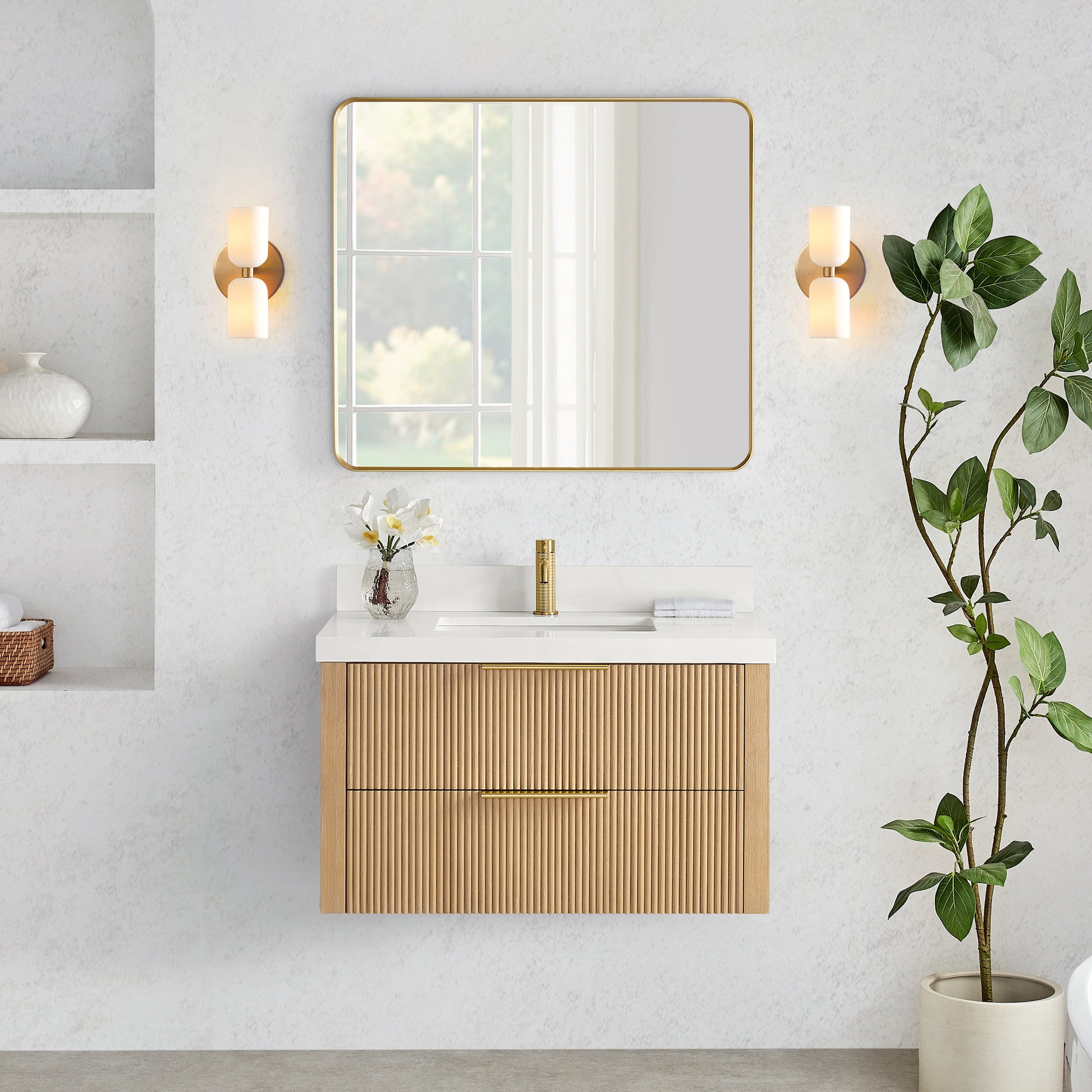 Barcelona 36" Single Bath Vanity in Washed Ash Grey with White Quartz ...