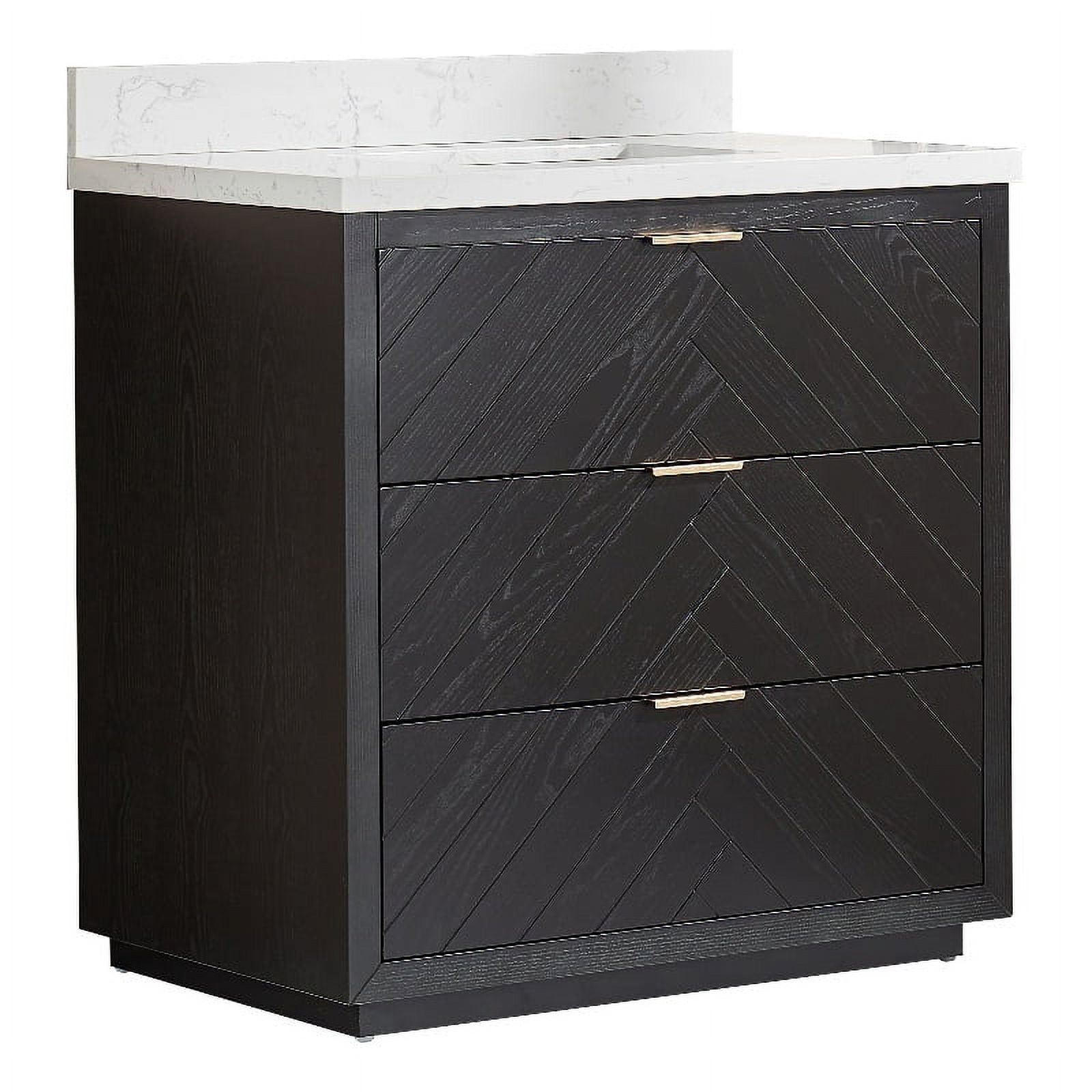 Barcelona 36" Veneer Single Sink Vanity with Marble and Ceramic Sink in ...