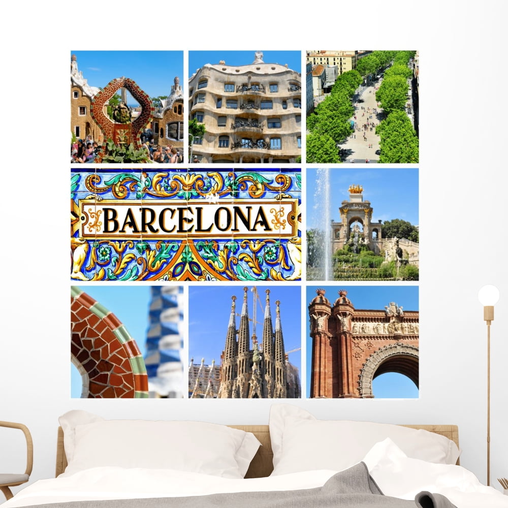 Barcelona Collage Wall Mural by Wallmonkeys Peel and Stick Graphic (48 ...