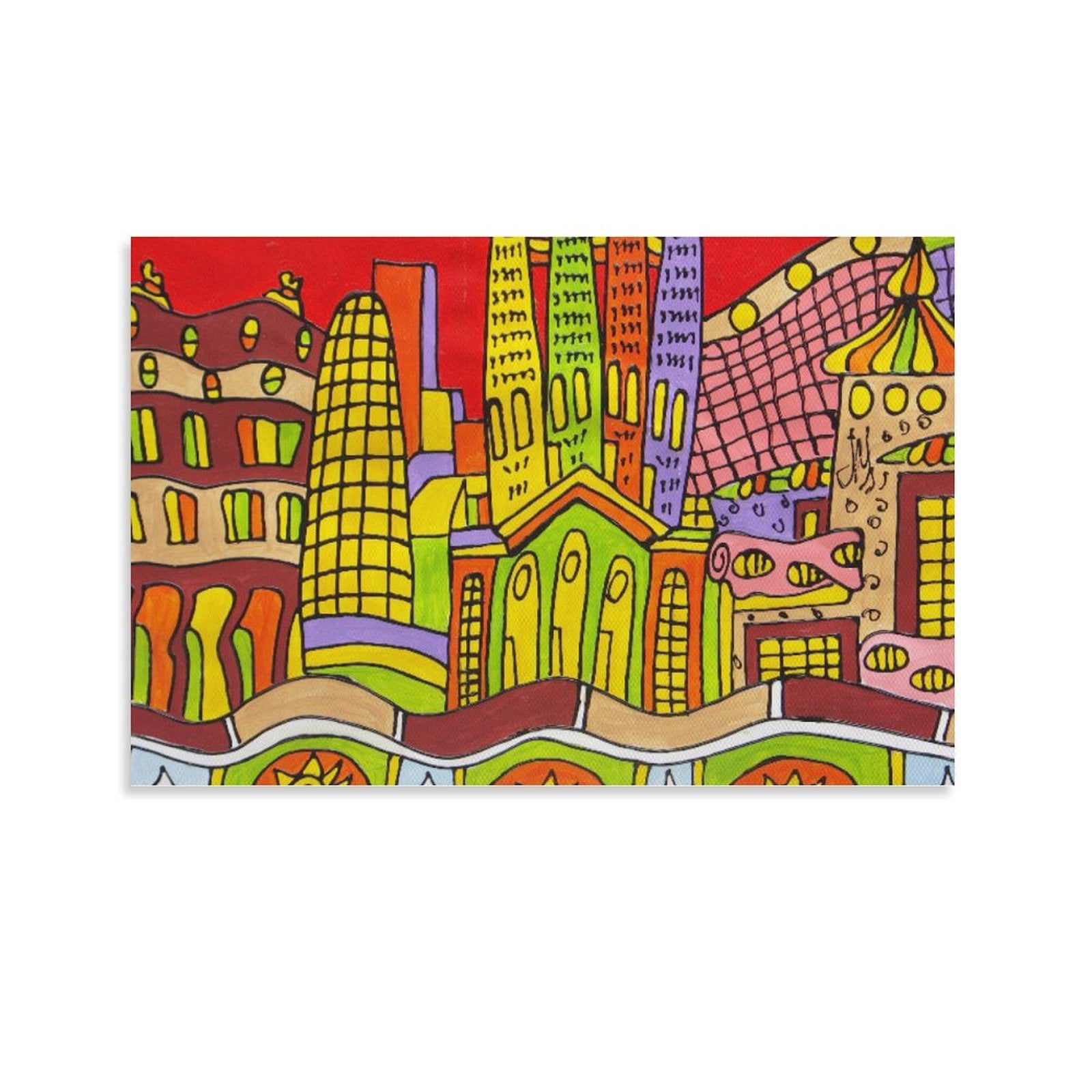 Barcelona Drawing Houses Art Poster Decorative Painting Canvas Wall Art ...