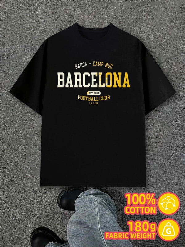 Barcelona FC T-Shirt for men 180G 100% Cotton white Retro Unisex Shirt ...