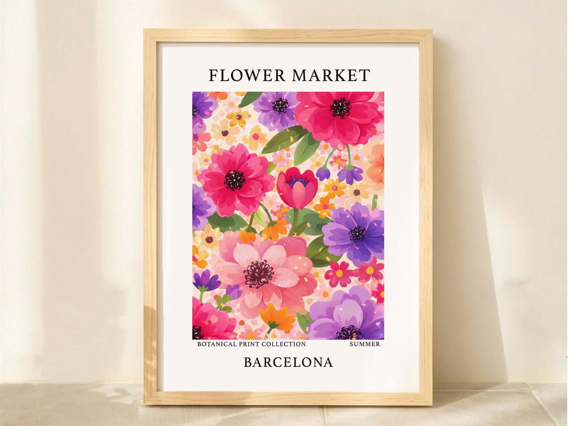 Barcelona Flower Market Poster, Botanical Floral Wall Art, Unframed ...