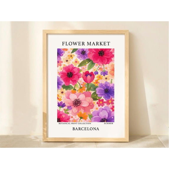 Barcelona Flower Market Poster, Botanical Floral Wall Art, Unframed ...