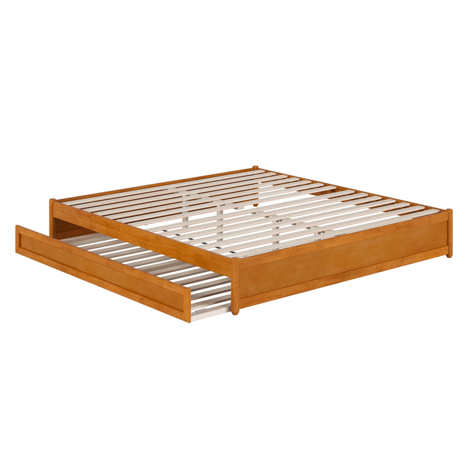 Barcelona King Wood Panel Platform Bed with Twin XL Trundle in Light ...
