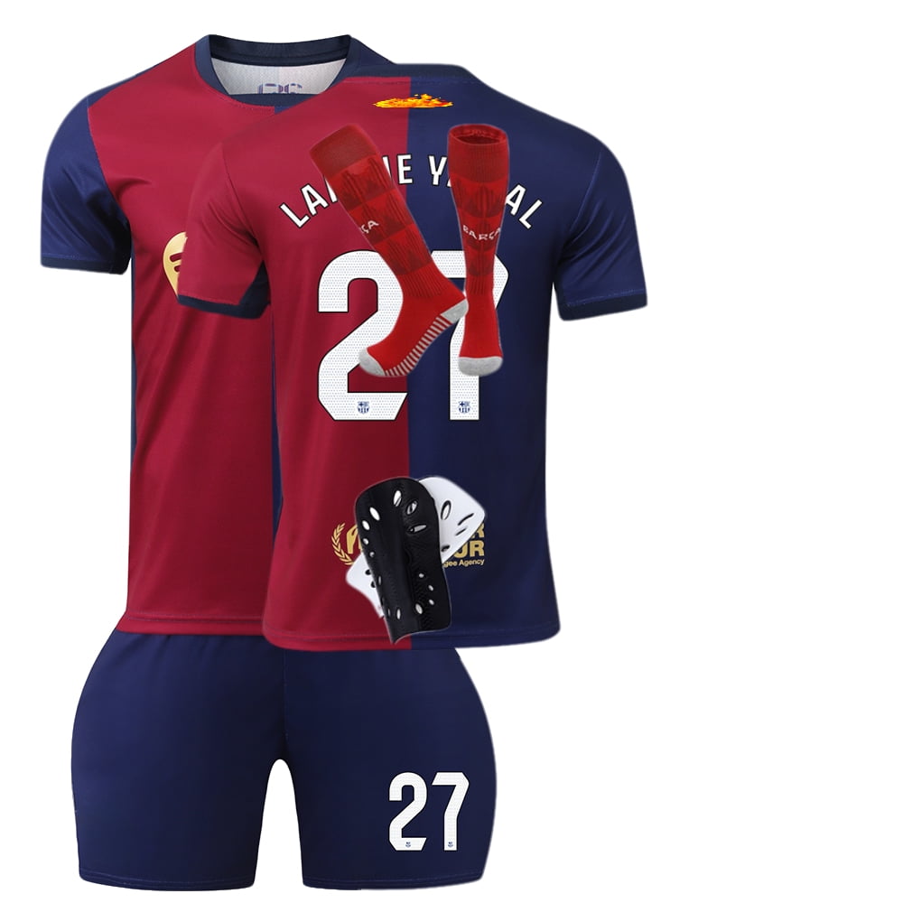 Barcelona Lamine Home Away #27 Kids Soccer Jersey Kit Shorts Socks Shin ...