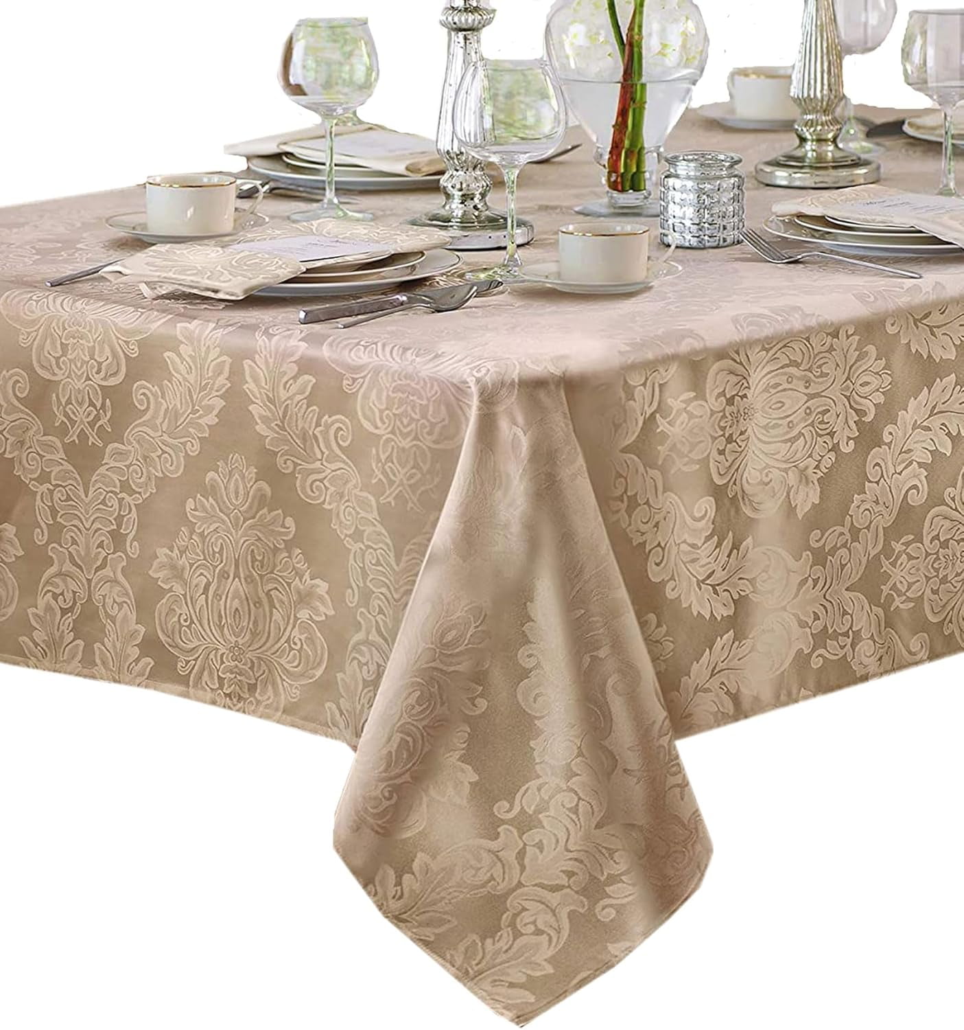 Barcelona Luxury Damask Fabric Tablecloth, 70” Extra Wide x 168 ...