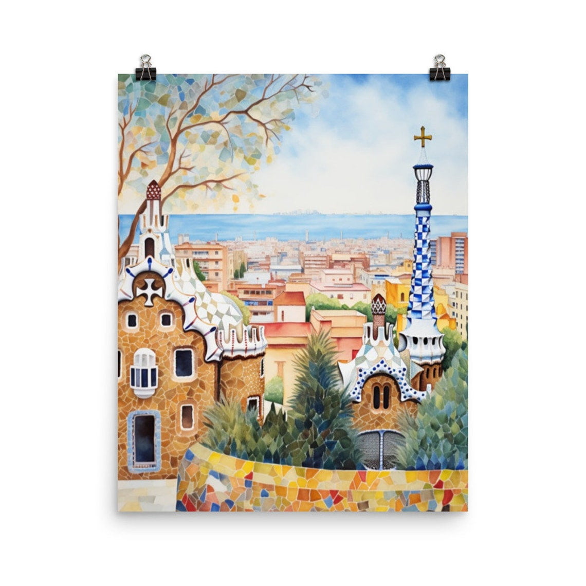 Barcelona Print, Gaudi Architecture Spain Wall Art, Catalan Cityscape ...
