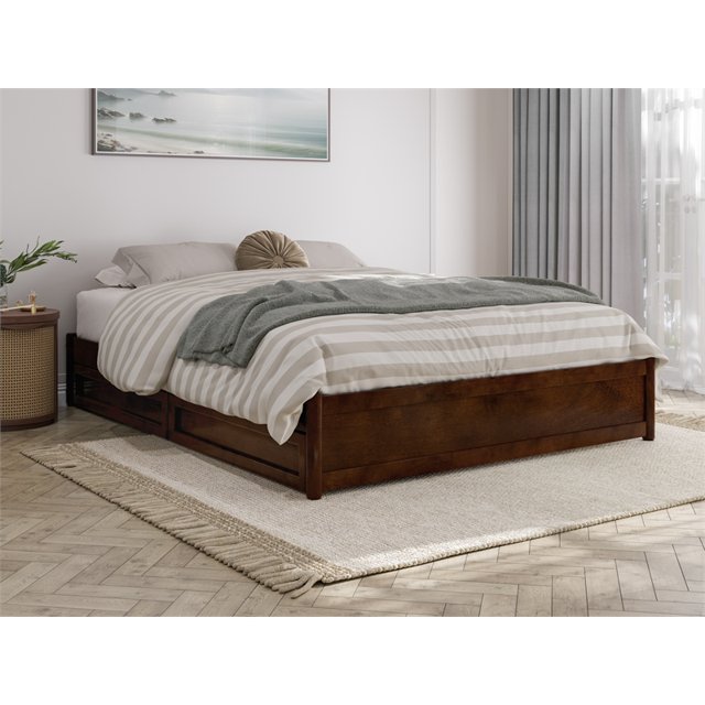 Barcelona Queen Solid Wood Panel Platform Bed with Storage Drawers in ...