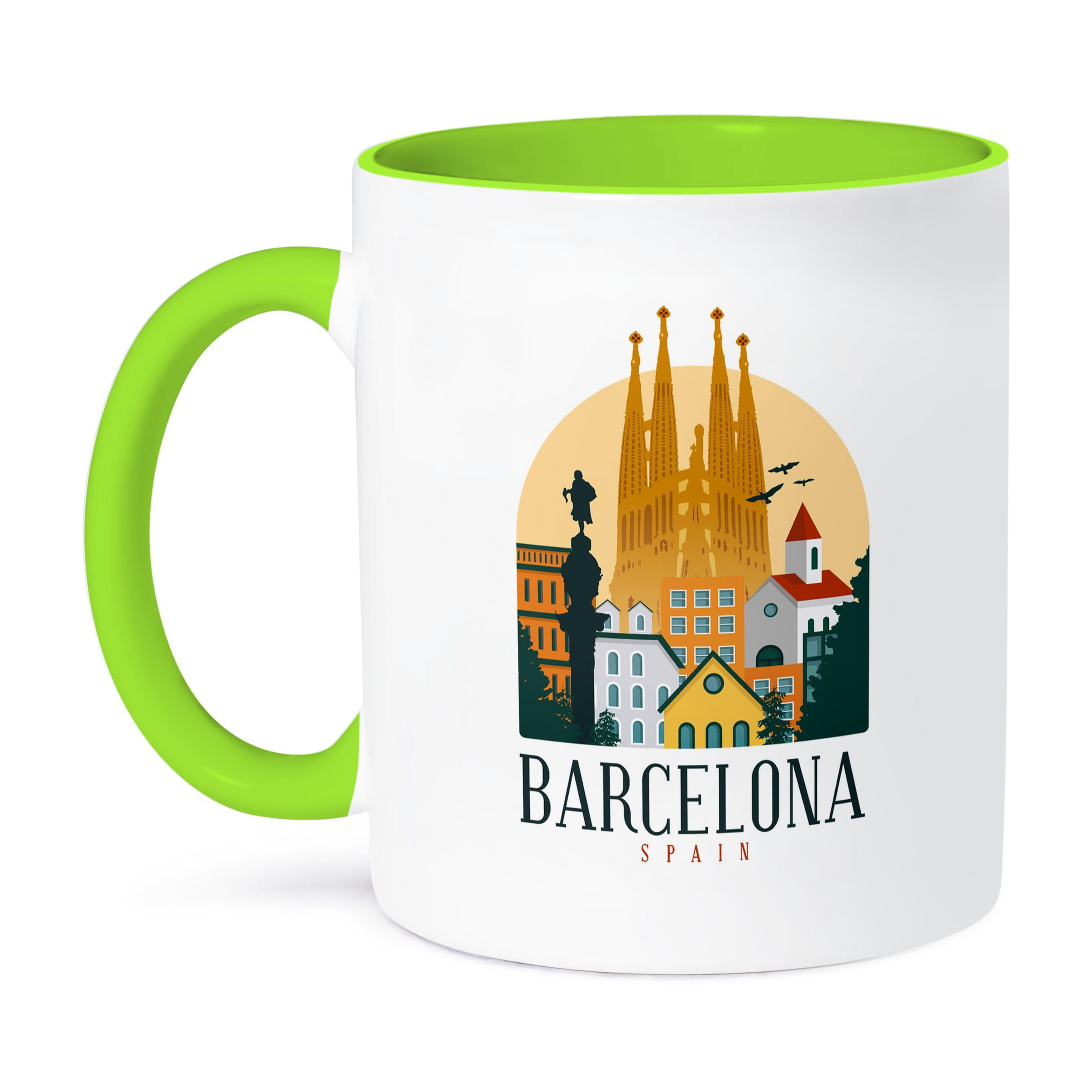 3dRose, Barcelona Spain Europe Retro and Vintage City, 11oz Two-Tone ...