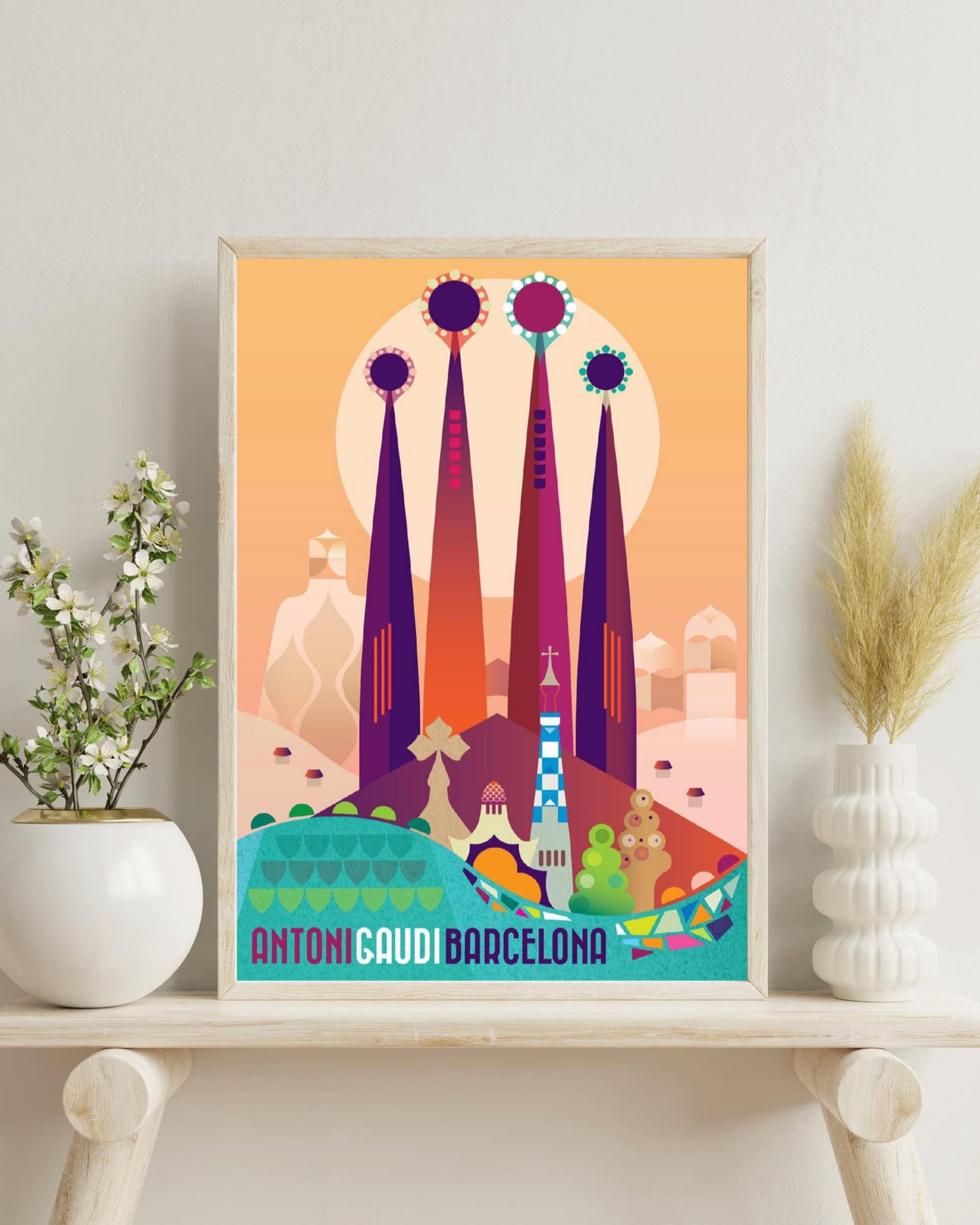 Barcelona Spain Sagrada Familia Travel Poster: Vibrant Gaudi ...