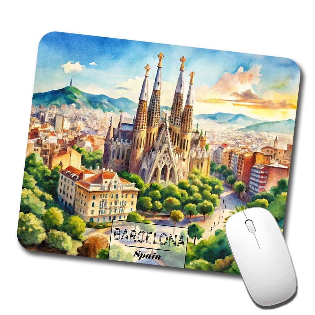 Barcelona Spain Travel City Watercolor Mouse Pad Low Profile Gaming Mat ...