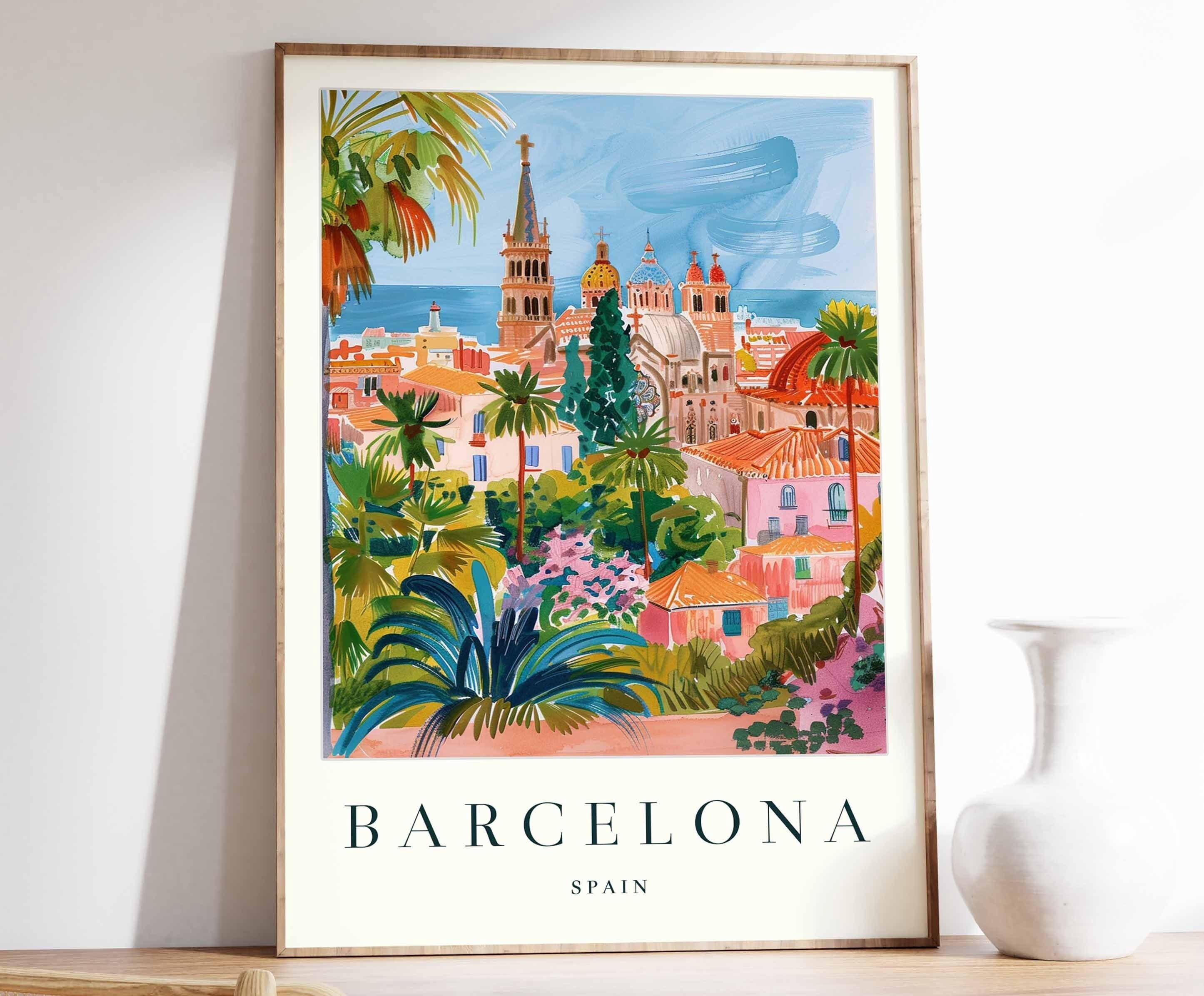 Barcelona Spain Travel Poster Tropical Botanical Wall Art, Poster Home ...