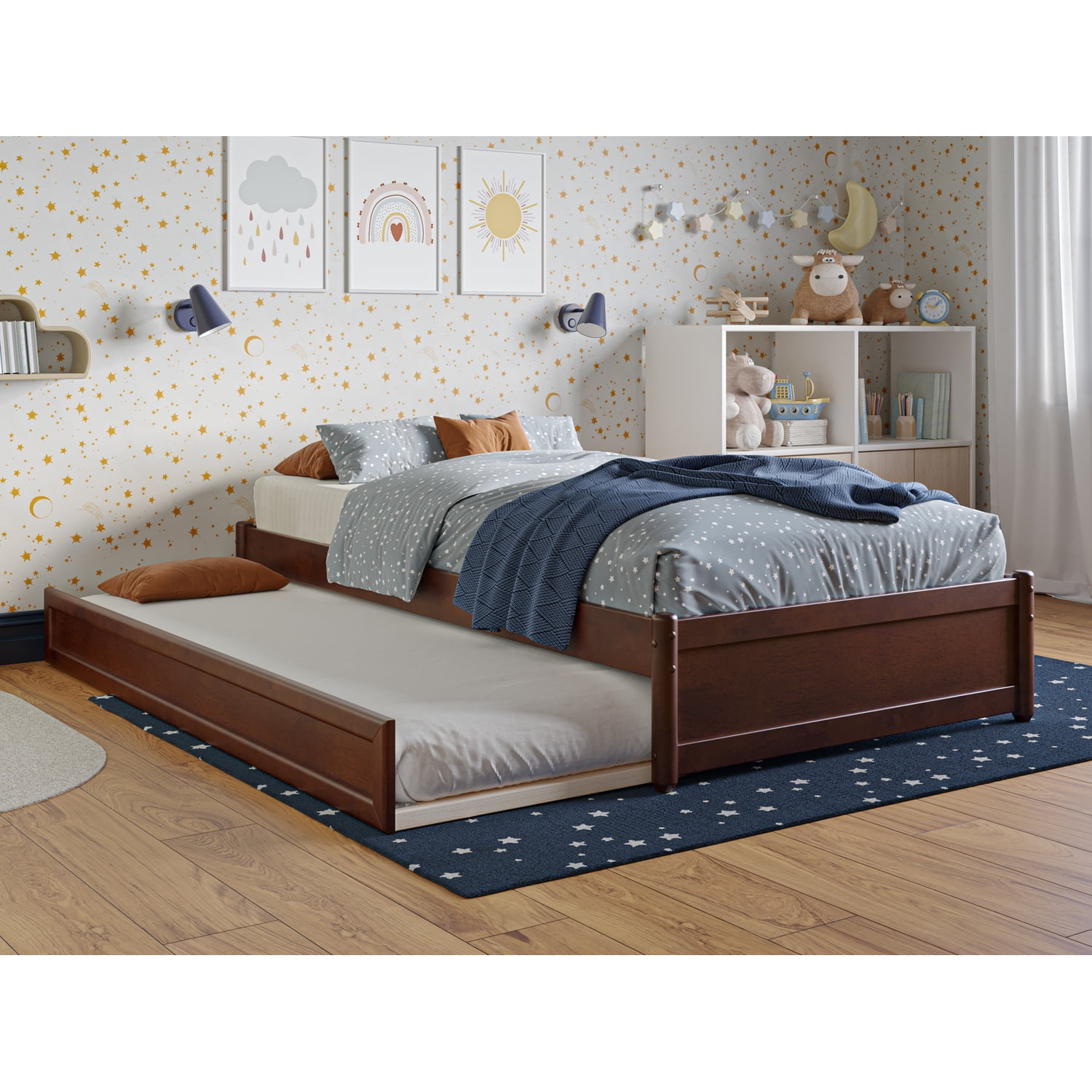Barcelona Twin Solid Wood Panel Platform Bed with Twin Trundle in ...