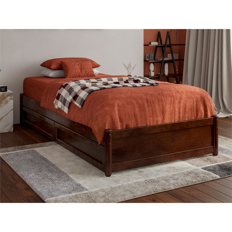 Barcelona Twin XL Solid Wood Panel Platform Bed with Storage Drawers in ...