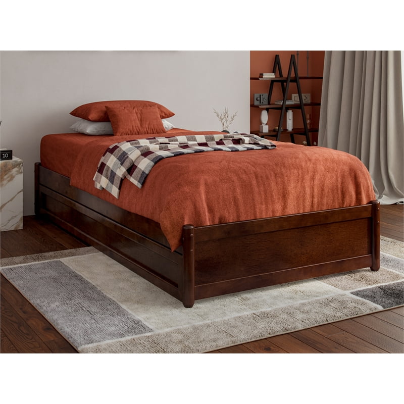 Barcelona Twin XL Solid Wood Panel Platform Bed with Twin XL Trundle in ...