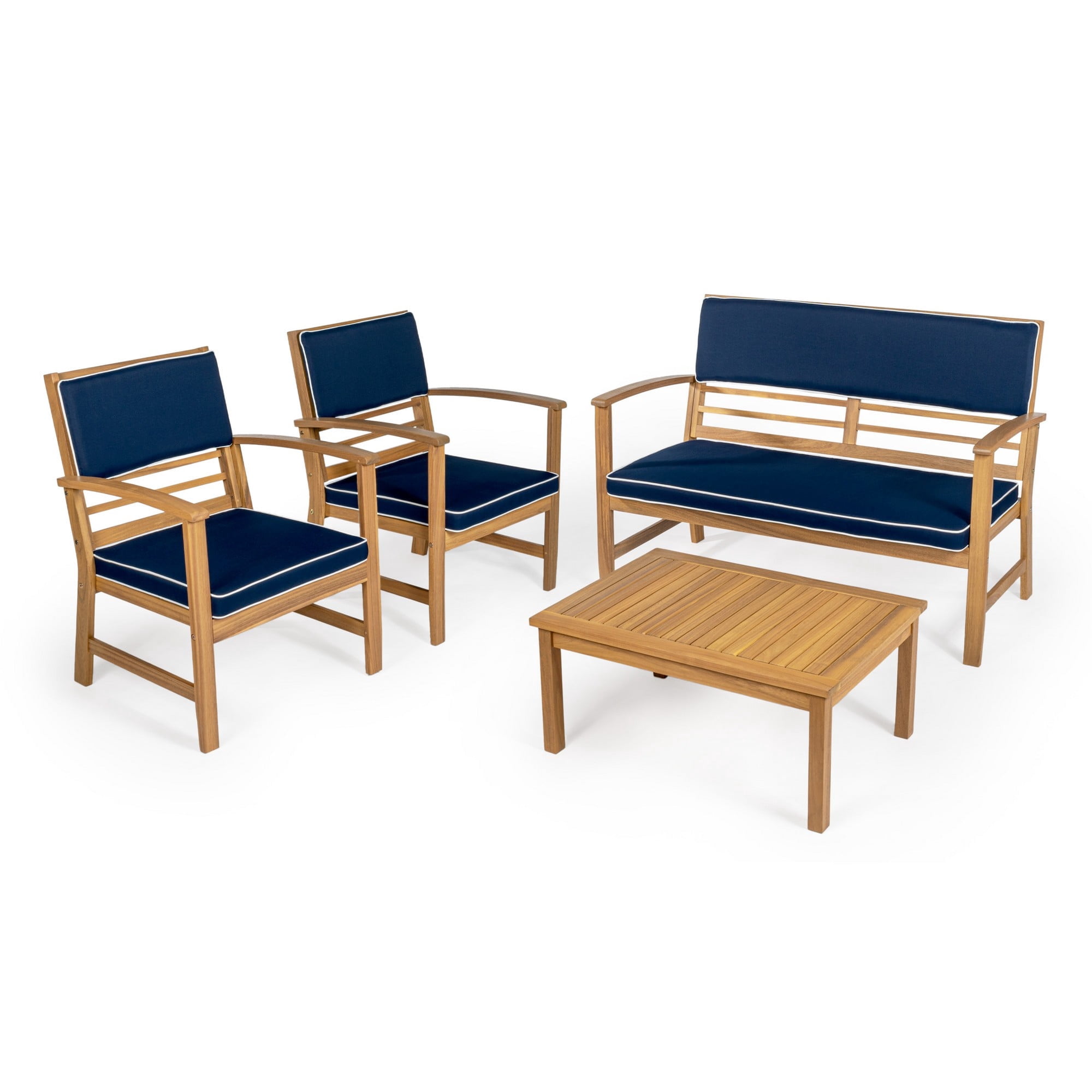 Barclay 4-Piece Modern Coastal Acacia Wood Conversation Outdoor Patio ...