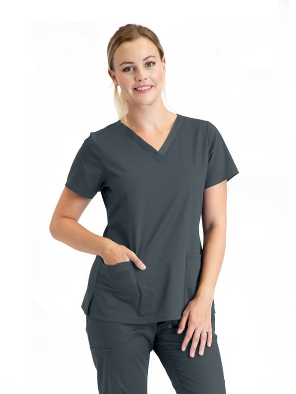 Medgear Women's Medical 12-Pocket Scrub Set with Silver Snap & Contrast ...