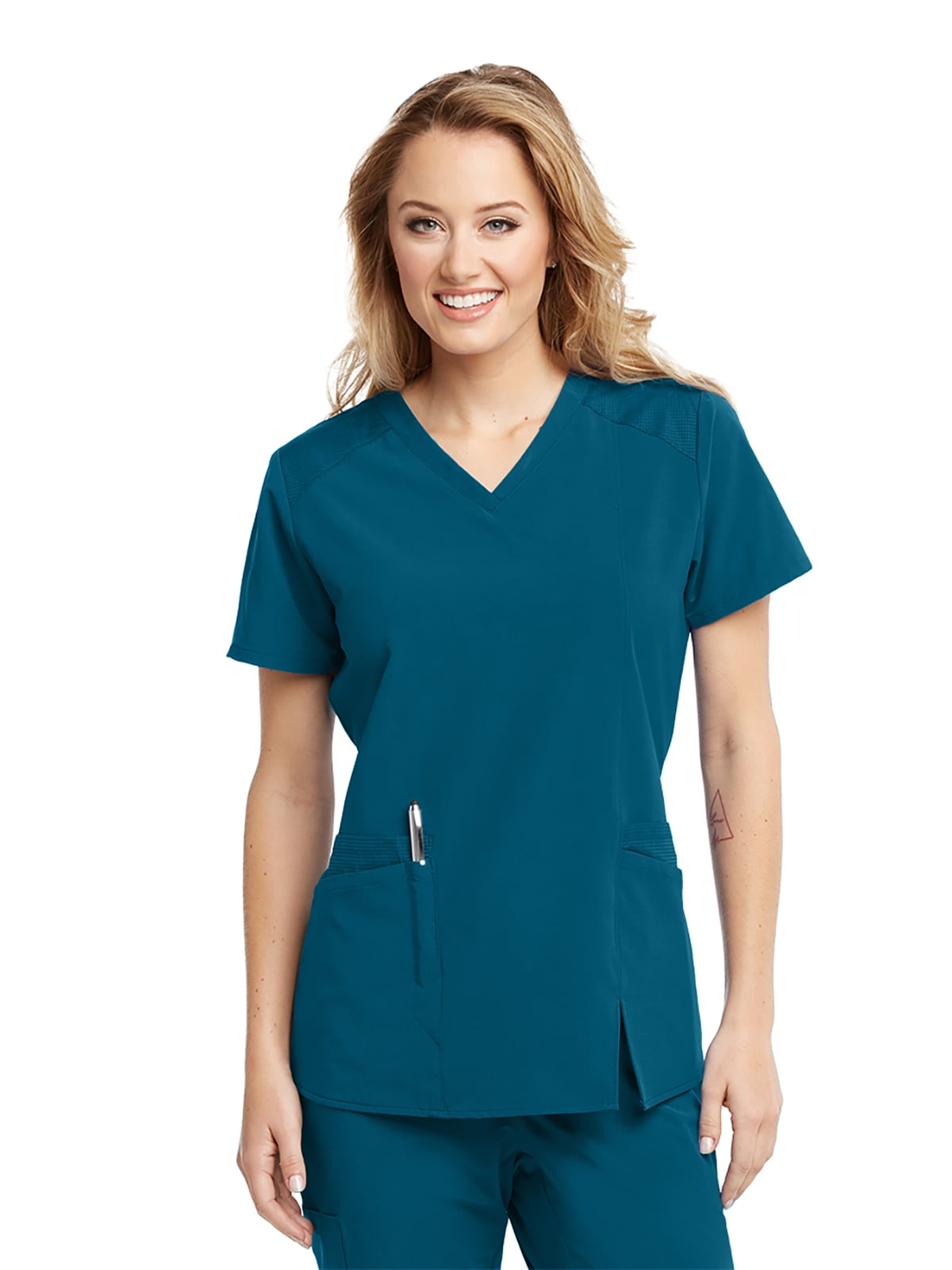 Barco One Wellness BWT012 Women's 4 Pocket Contrast Shoulder Front Side ...