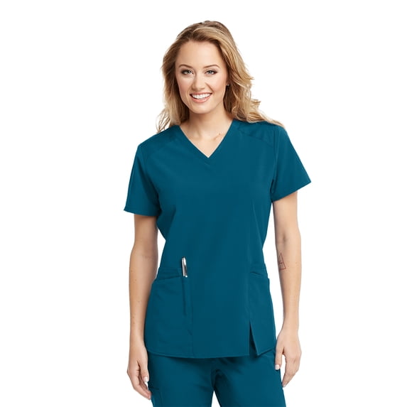 Barco One Wellness BWT012 Women's 4 Pocket Contrast Shoulder Front Side ...