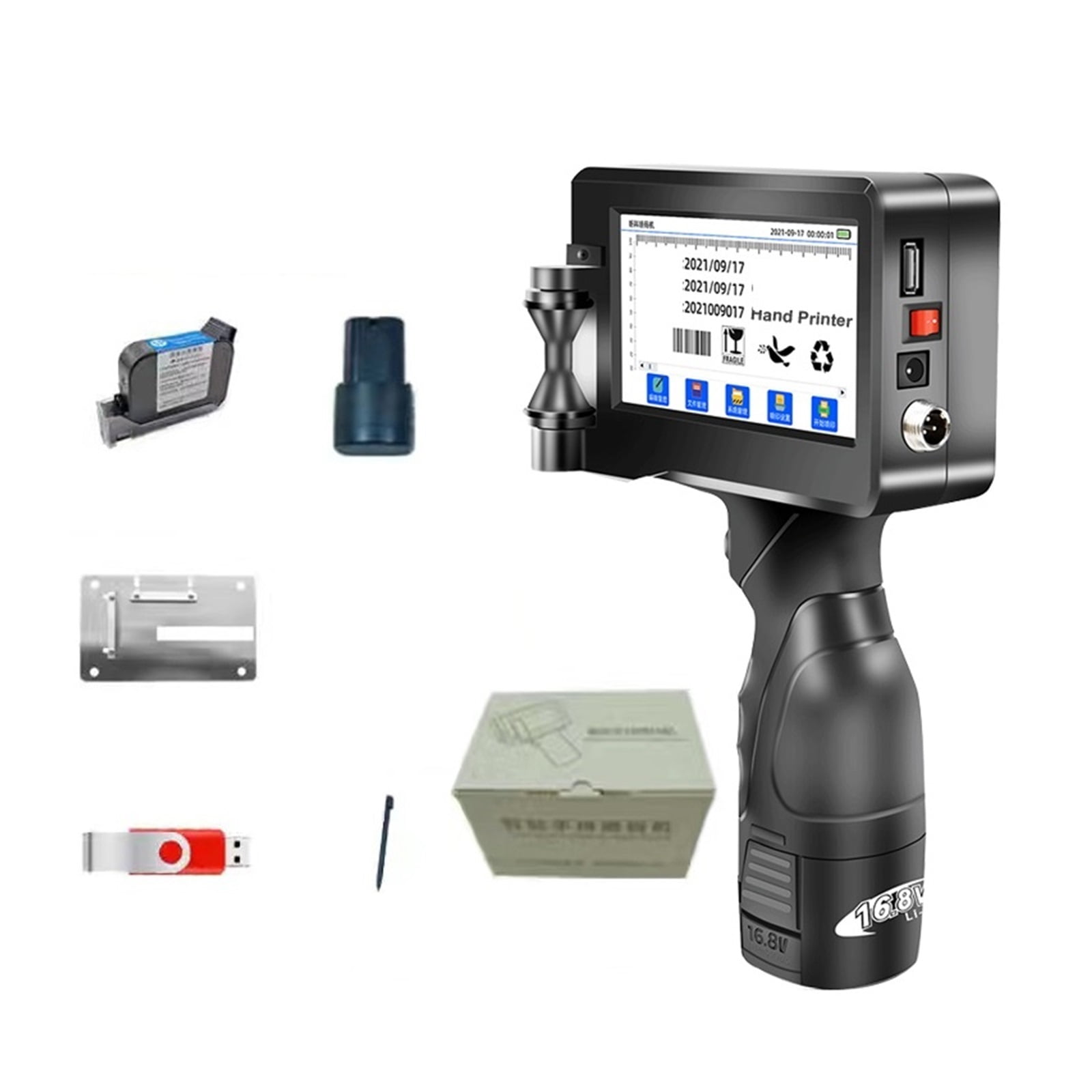 Barcode Hand Gun Printer 12.7mm Printing Height Portable Handheld Inkjet Printer Coding Machine ...