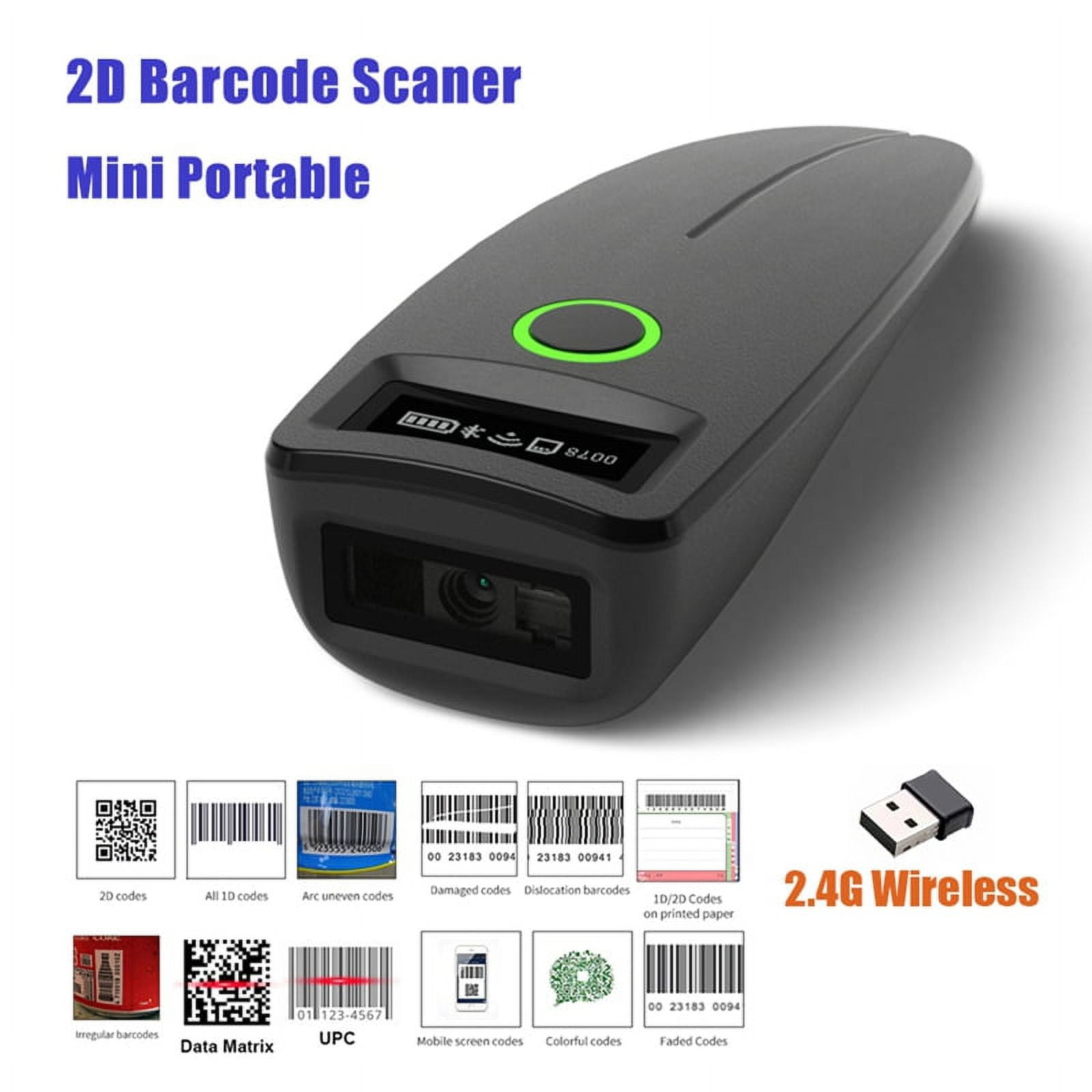 Barcode Scanner Mini Wireless Bluetooth Handheld Portable 1D 2D QR Bar ...