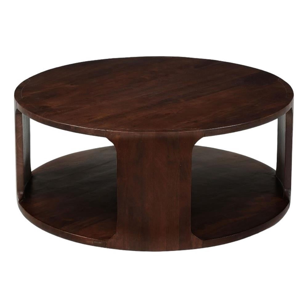 Bard Coffee Table-38 Inch Round Top with Shelf-Brown Mango Wood ...
