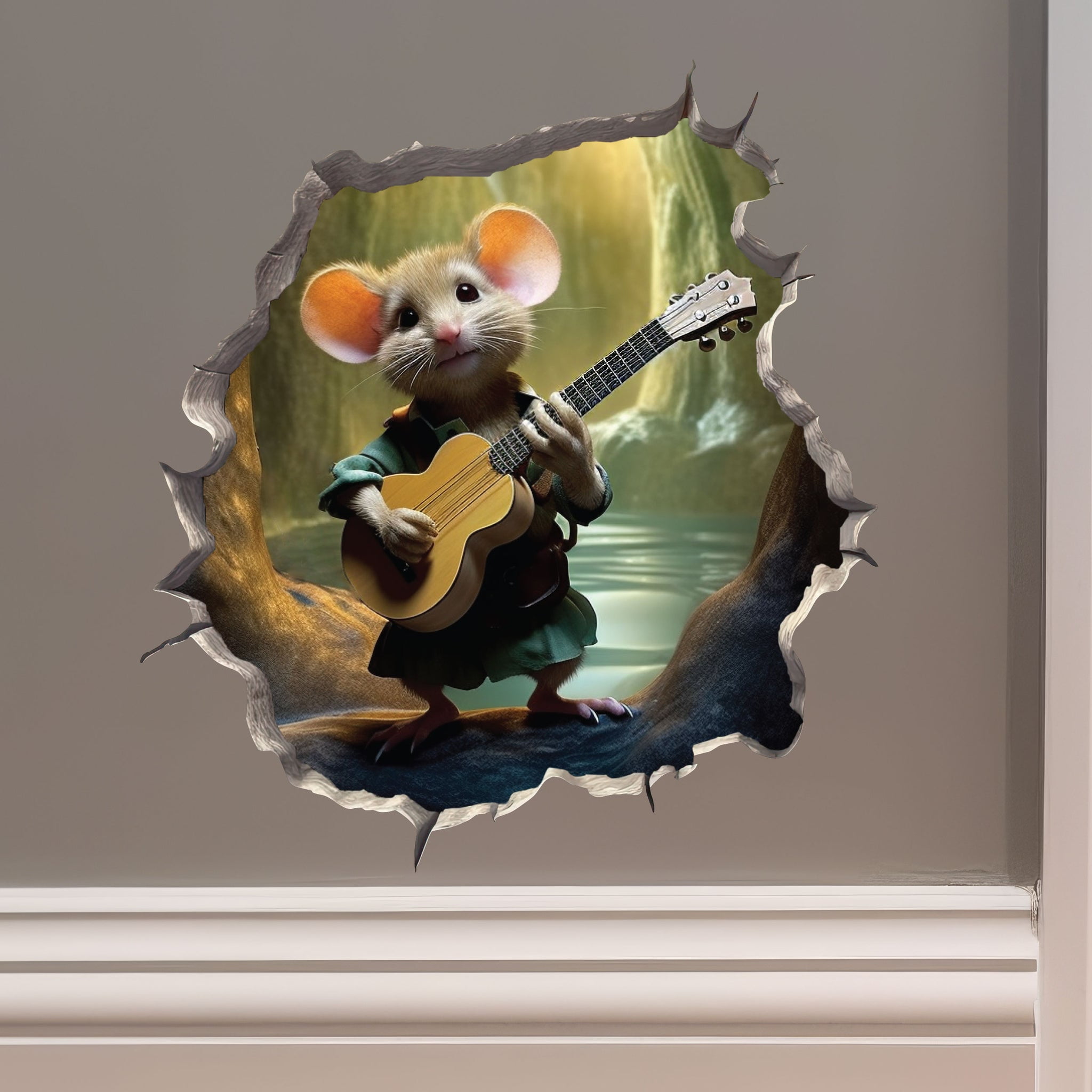 Bard Mouse in Mouse Hole Decal - Musician Mouse 3D Wall Sticker ...