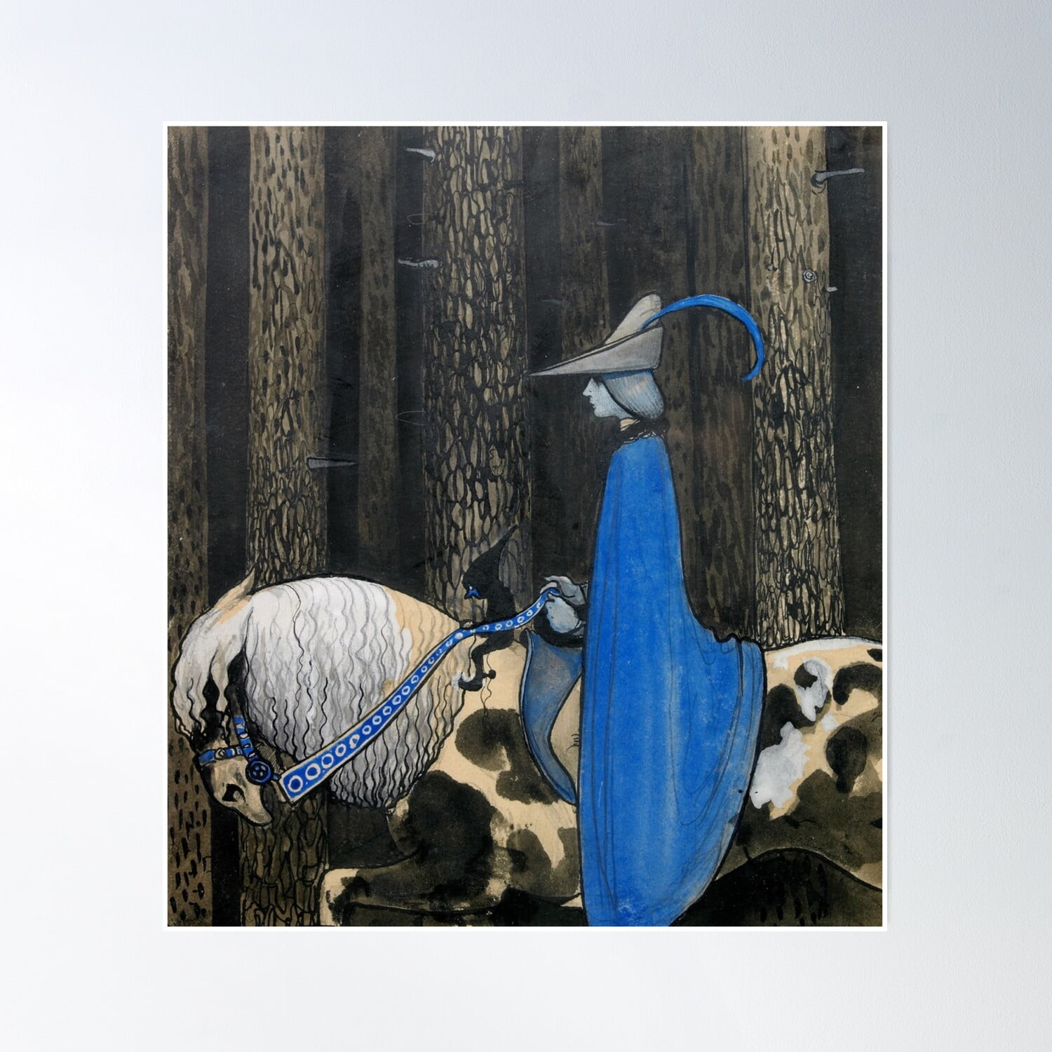 Bard On Horseback Holding A Small Bird Vintage John Bauer Fantasy ...