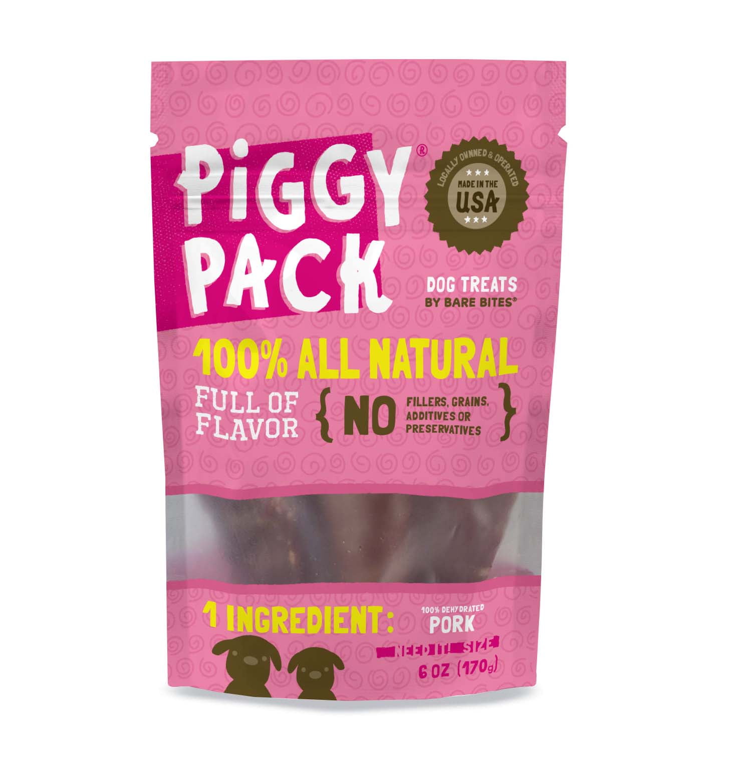 Bare Bites Piggy Pack Dog Pork Jerky Treats, All Natural, Made in USA ...